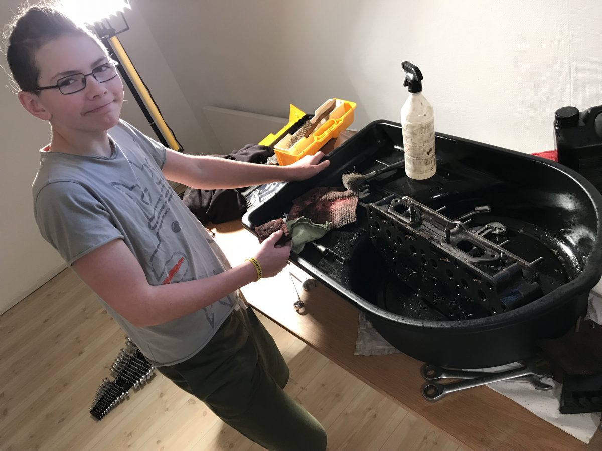 Cleaning the cylinder head and removing and grinding the valves ...